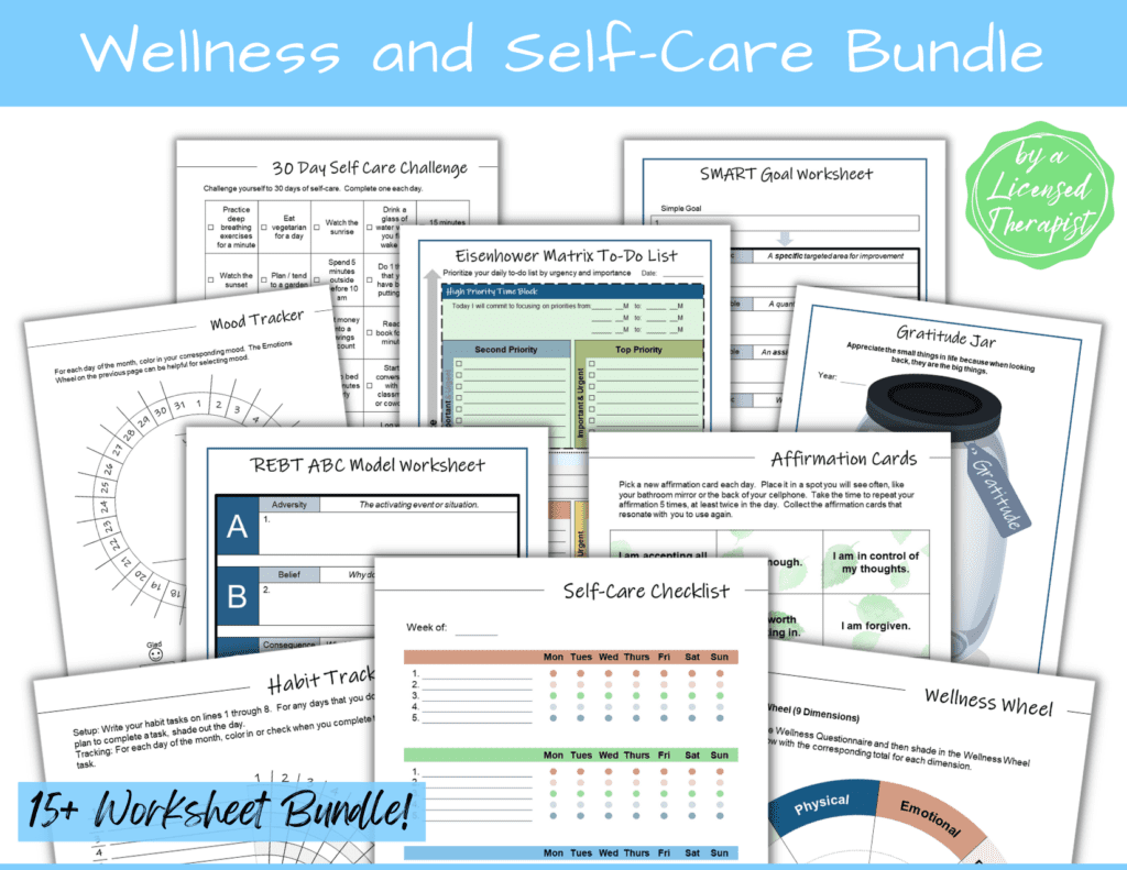 Wellness and Self-Care Worksheet Bundle by a Licensed Therapist ...