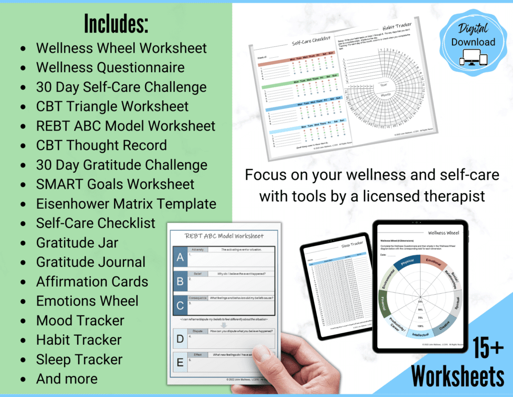Wellness and Self-Care Worksheet Bundle by a Licensed Therapist ...