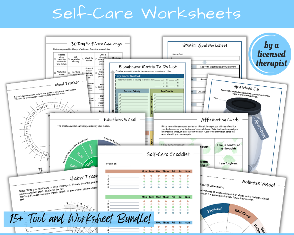 Self-Care Worksheets by a Licensed Therapist - Therapists Market