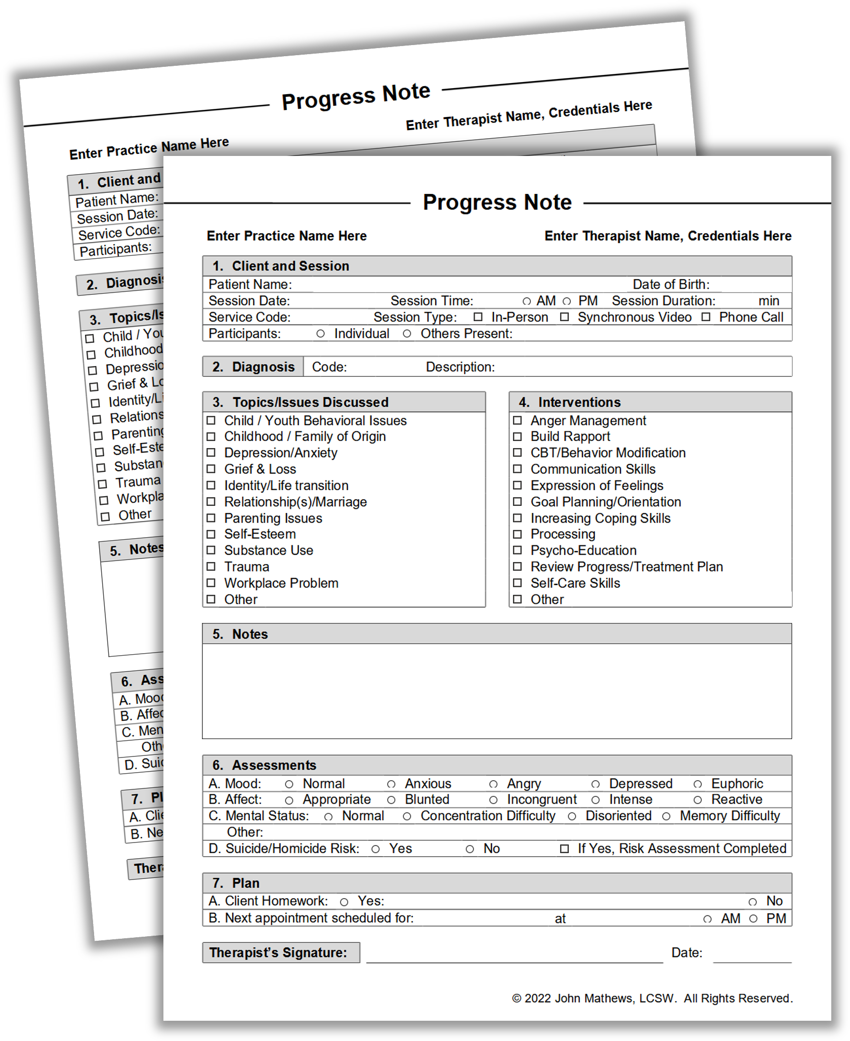 Progress Note Template For Therapists