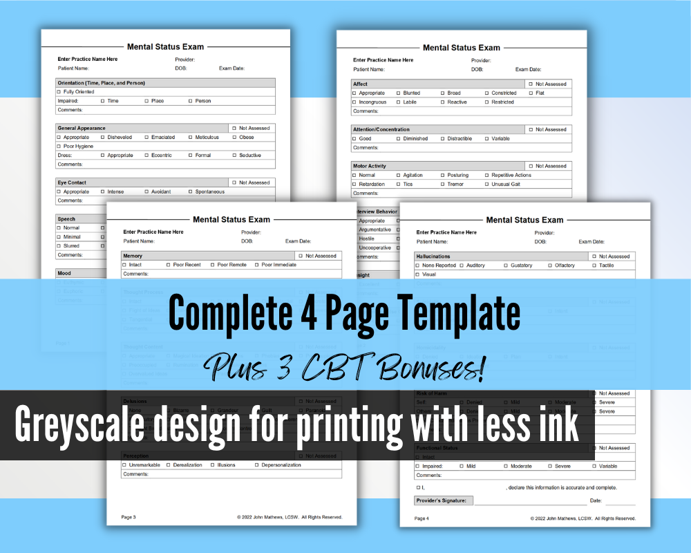 Mental Status Exam Template by a Licensed Therapist